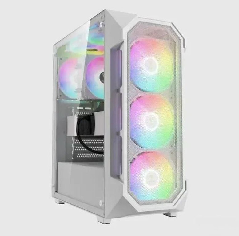 ATX midi tower kućište za računar – belo, sa RGB osvetljenjem -