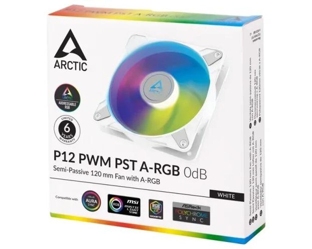 ARCTIC P12 PWM PST A-RGB 0 dB – beli, 120 mm polupasivni ventilator sa