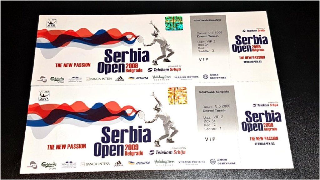 Dve vezane ulaznice VIP karte za teniski meč Srbija Open 2009