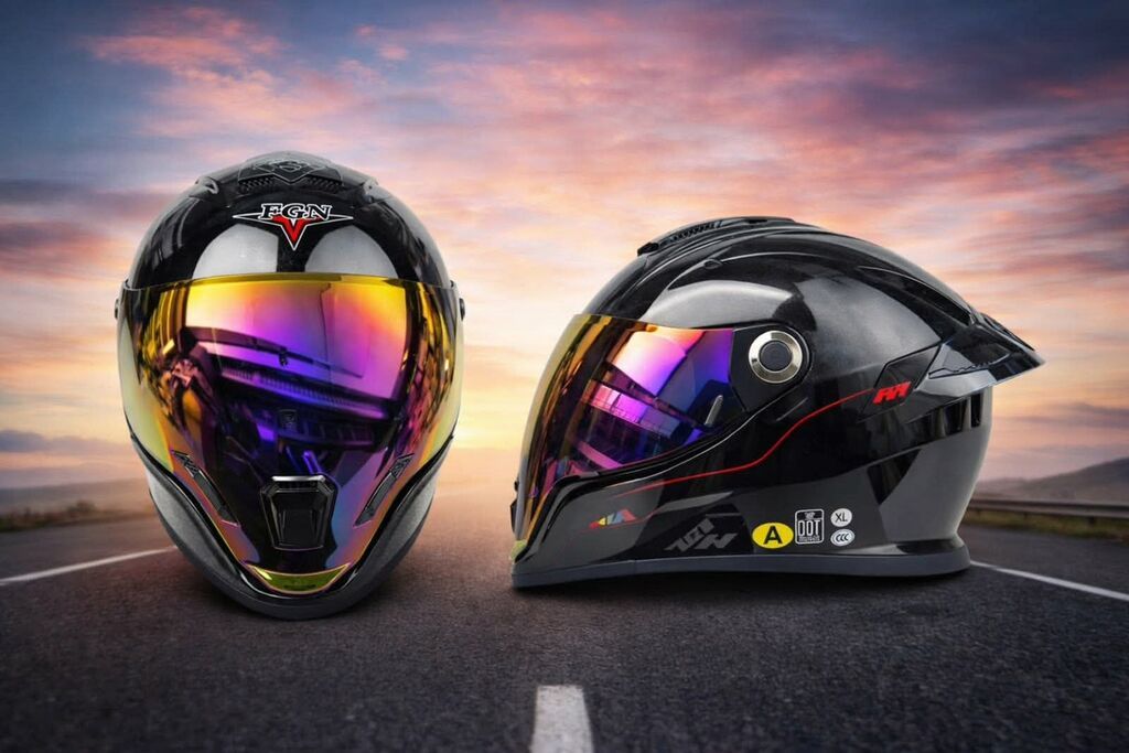 Moto kaciga FGN sa reflektujućim vizirom – crna Kvalitetna FGN moto
