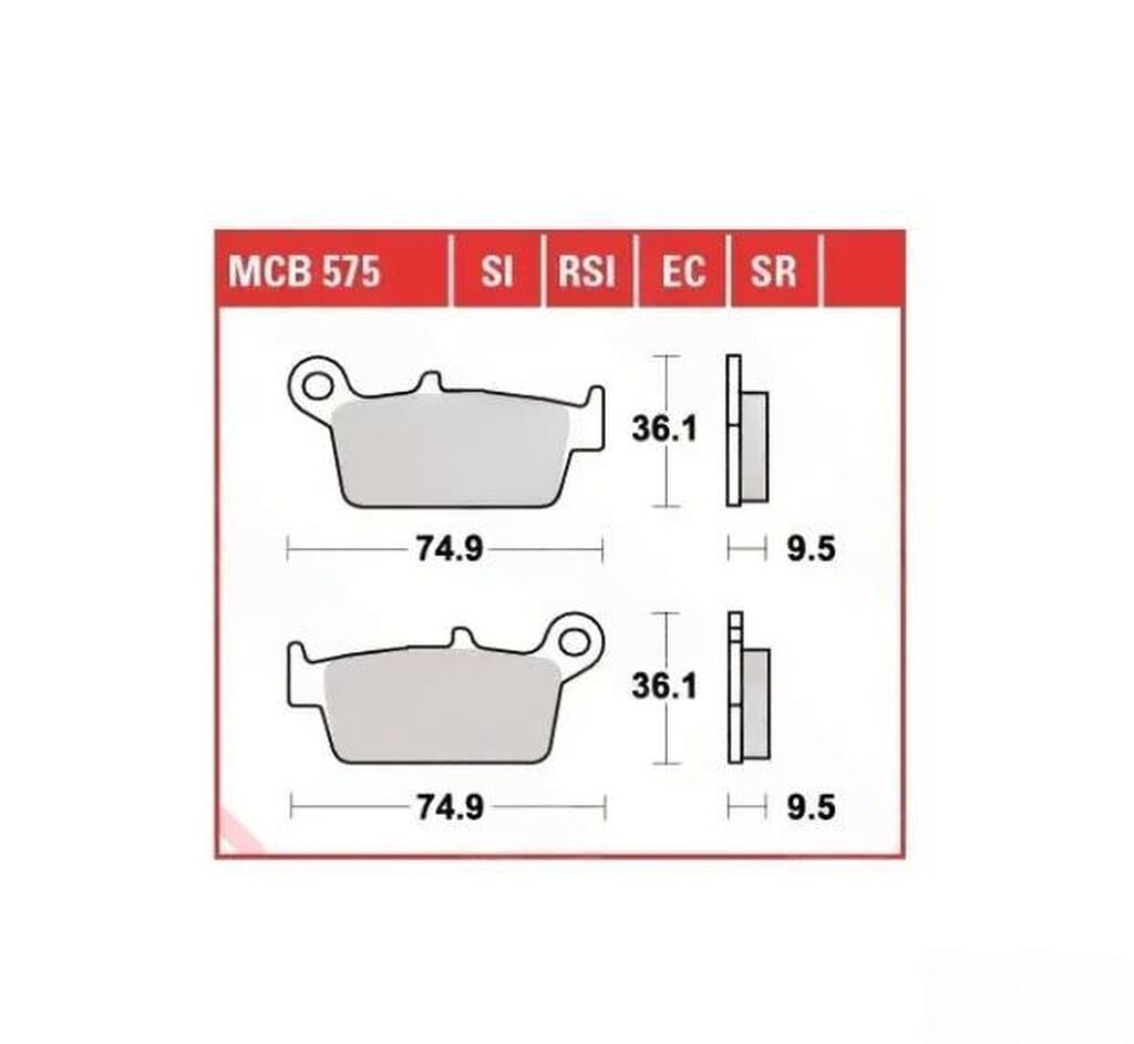 Motociklističke kočione pločice – tip MCB 575 - Dimenzije jedne