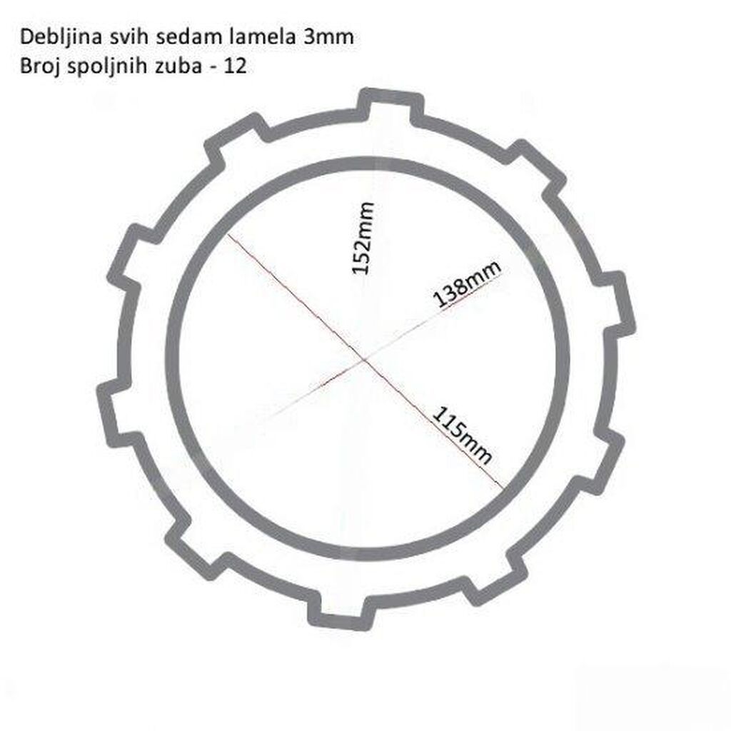 Set lamela kvačila – 7 kom - Debljina svake lamele: 3 mm - Broj
