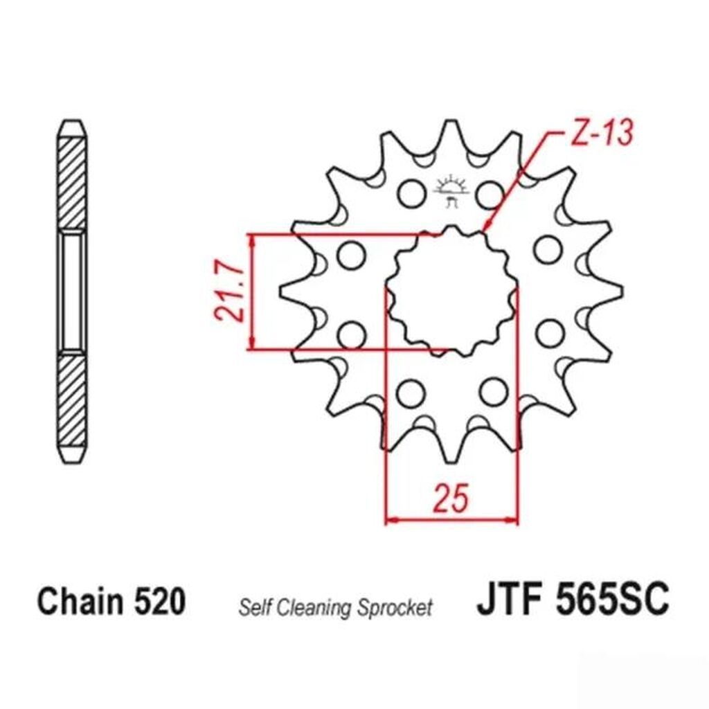 Prednji lančanik JTF 565SC sa 13 zuba (Z-13) dizajniran je za lanac