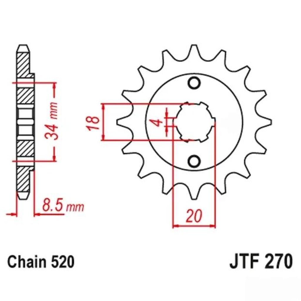 Prednji lančanik JTF270 za lanac 520 - Tip: prednji/zupčanik pogona