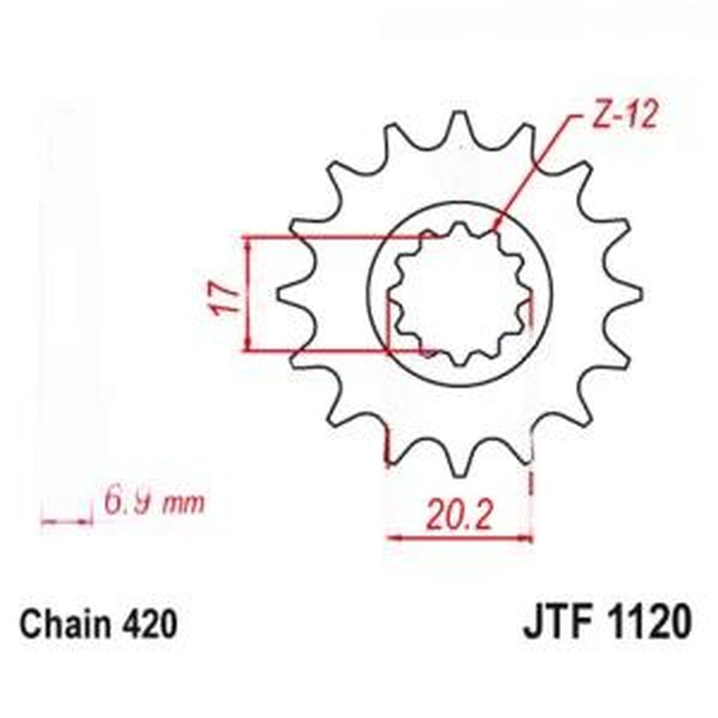 Prednji lančanik JTF1120 – 12 zuba (Z-12), za lanac 420