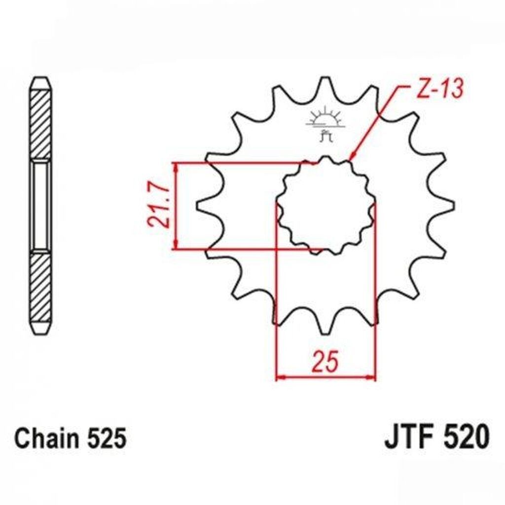 Prednji lančanik za motocikl – JTF 520 (13 zuba) - Tip: prednji