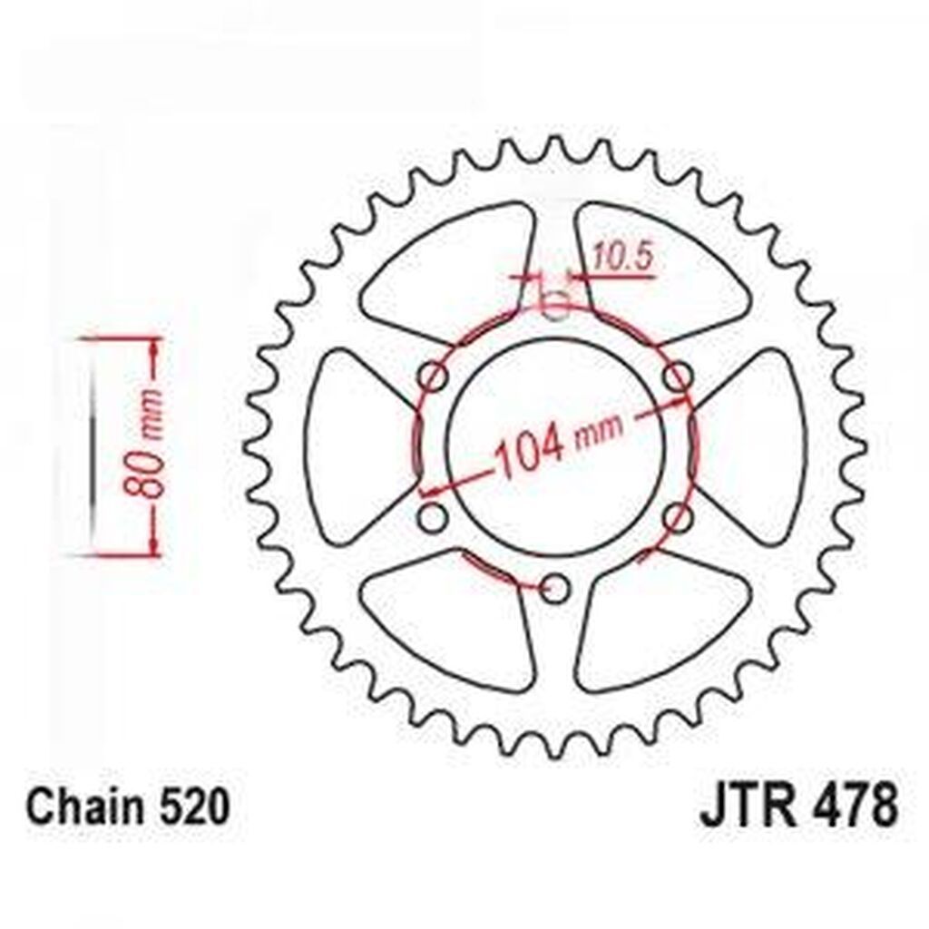 Zadnji lančanik za motocikl – model JTR 478 (lanac 520)