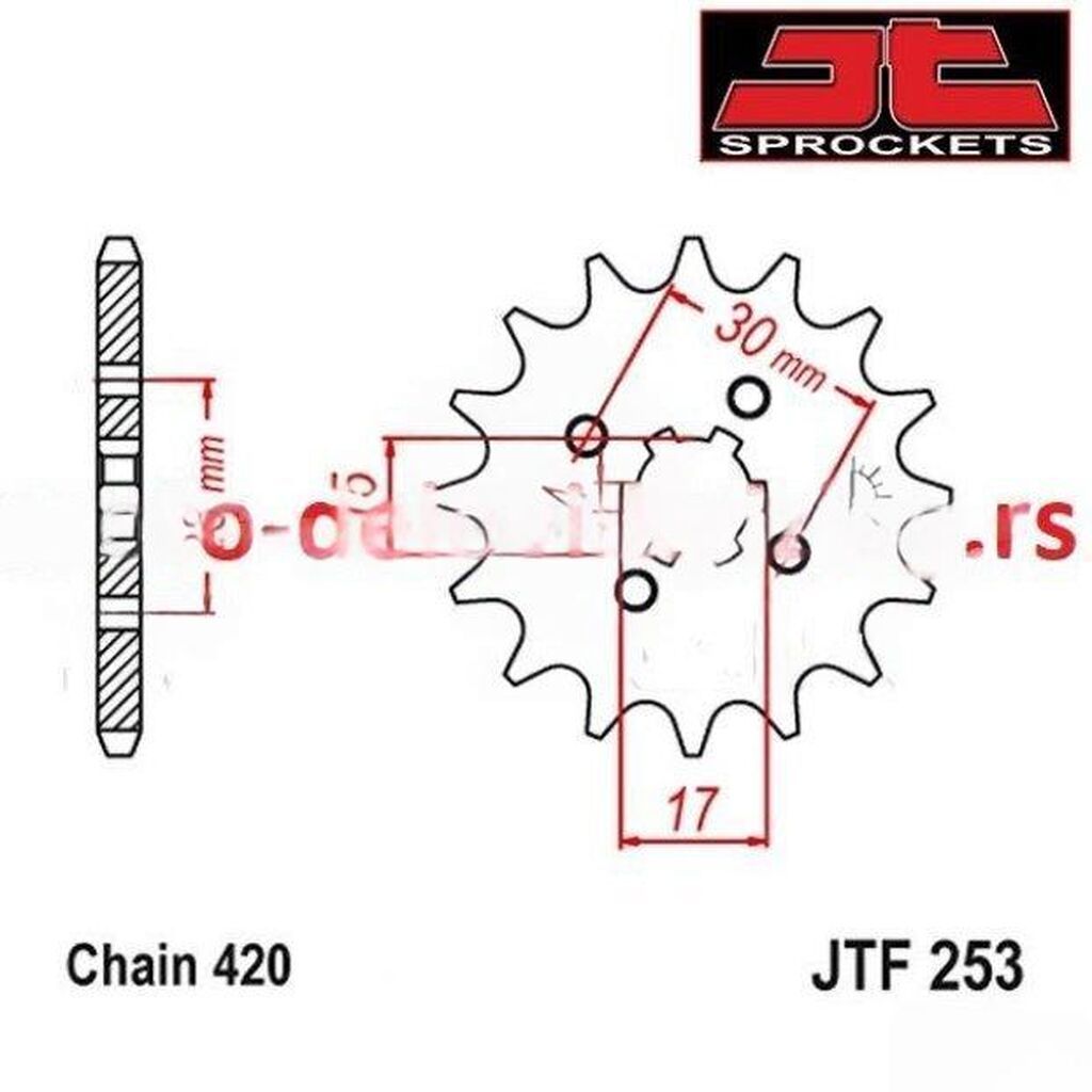 Prednji lančanik JT Sprockets JTF253 za lanac 420. Ključne