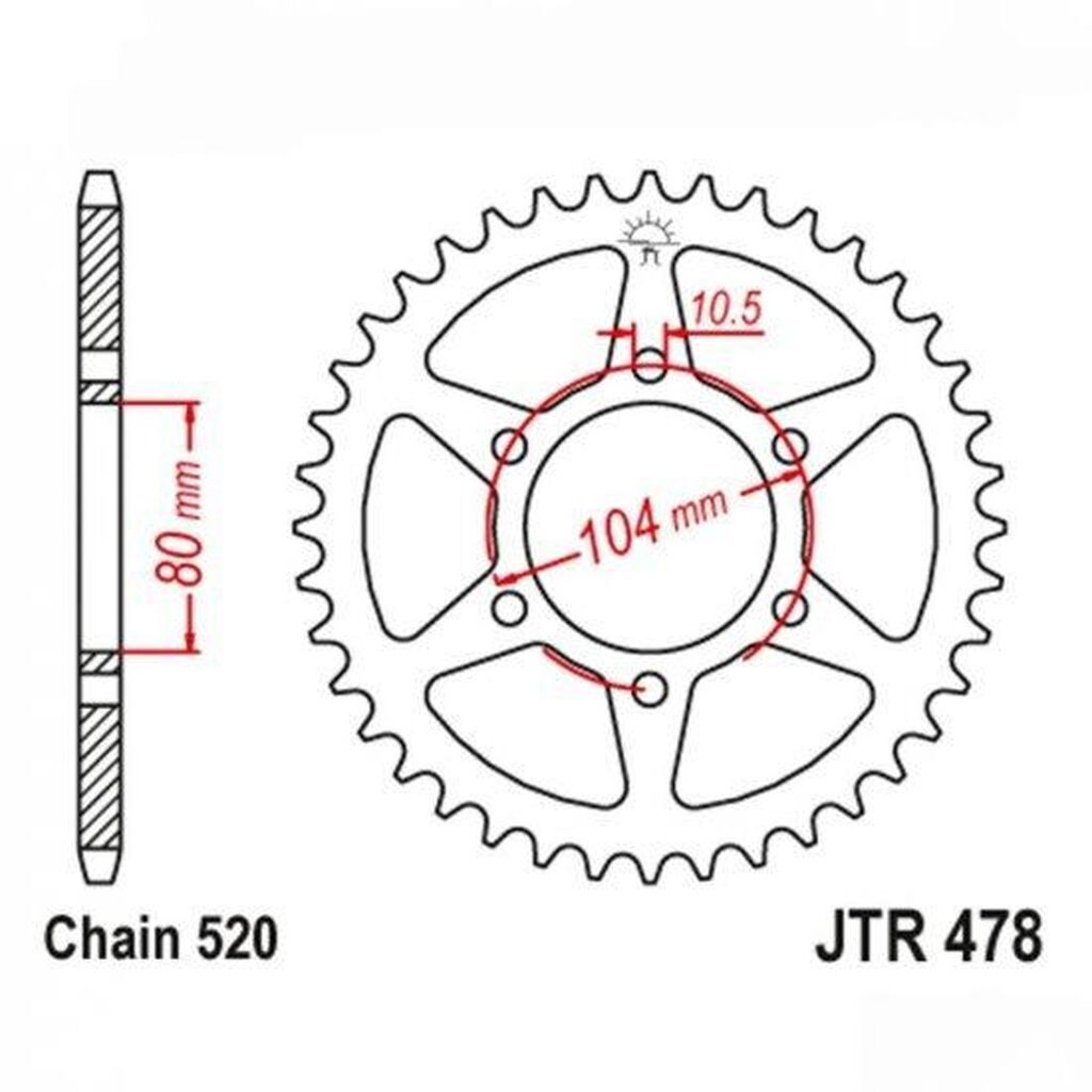 Zadnji lančanik za motocikl – JTR 478 - Tip lanca: 520 - Razmak