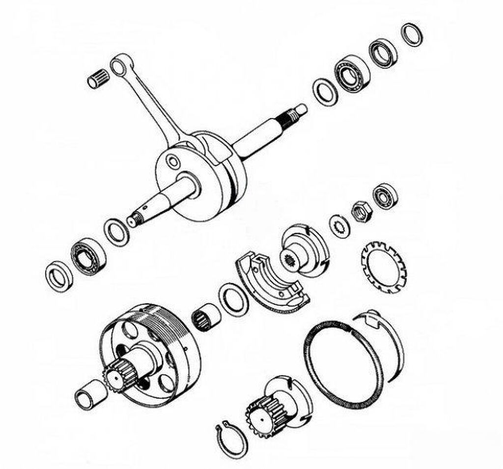 Ovaj oglas predstavlja set unutrašnjih komponenti motora, uključujući