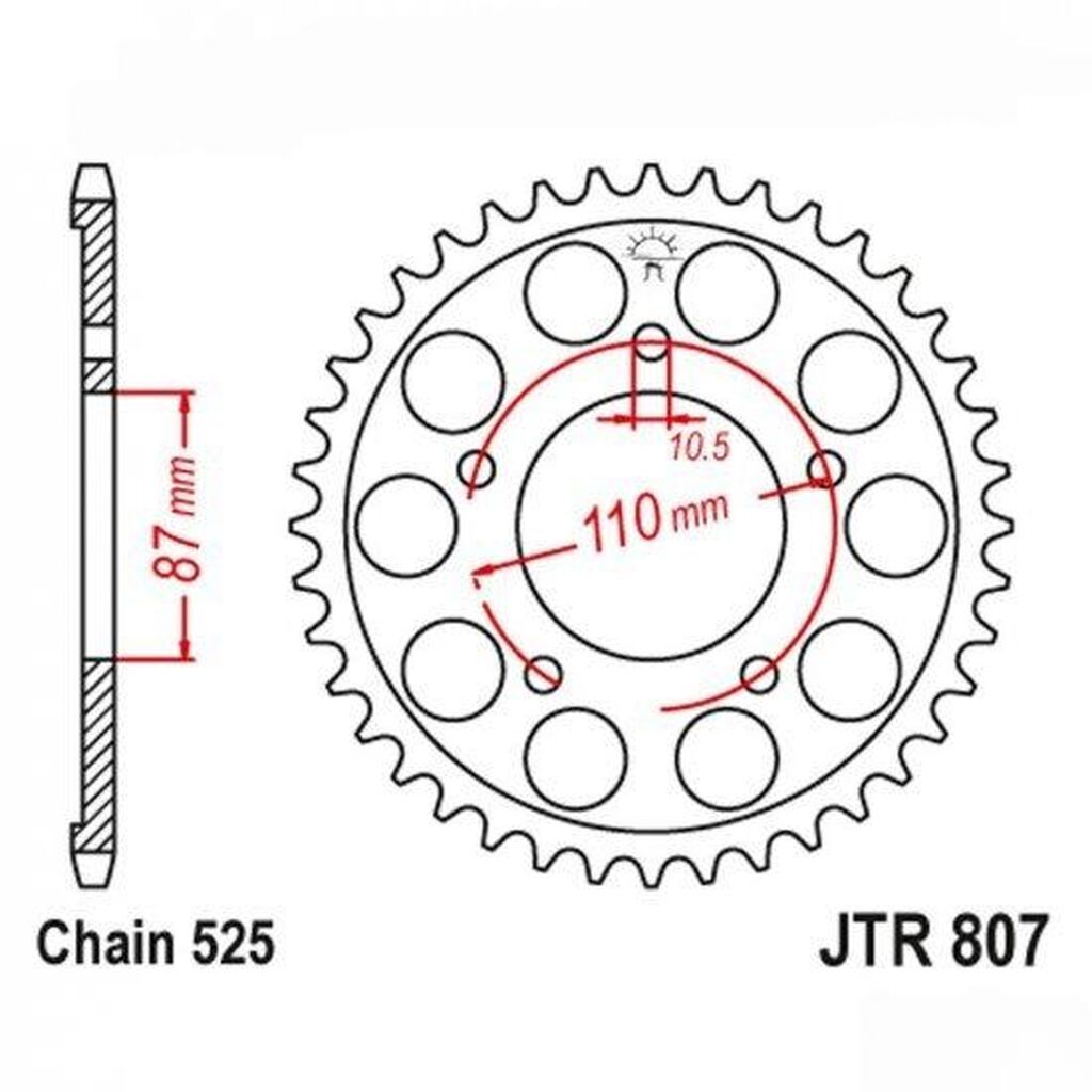 Zupčanik za motocikl, srebrne boje, dizajniran za lanac tipa 525. Ovaj