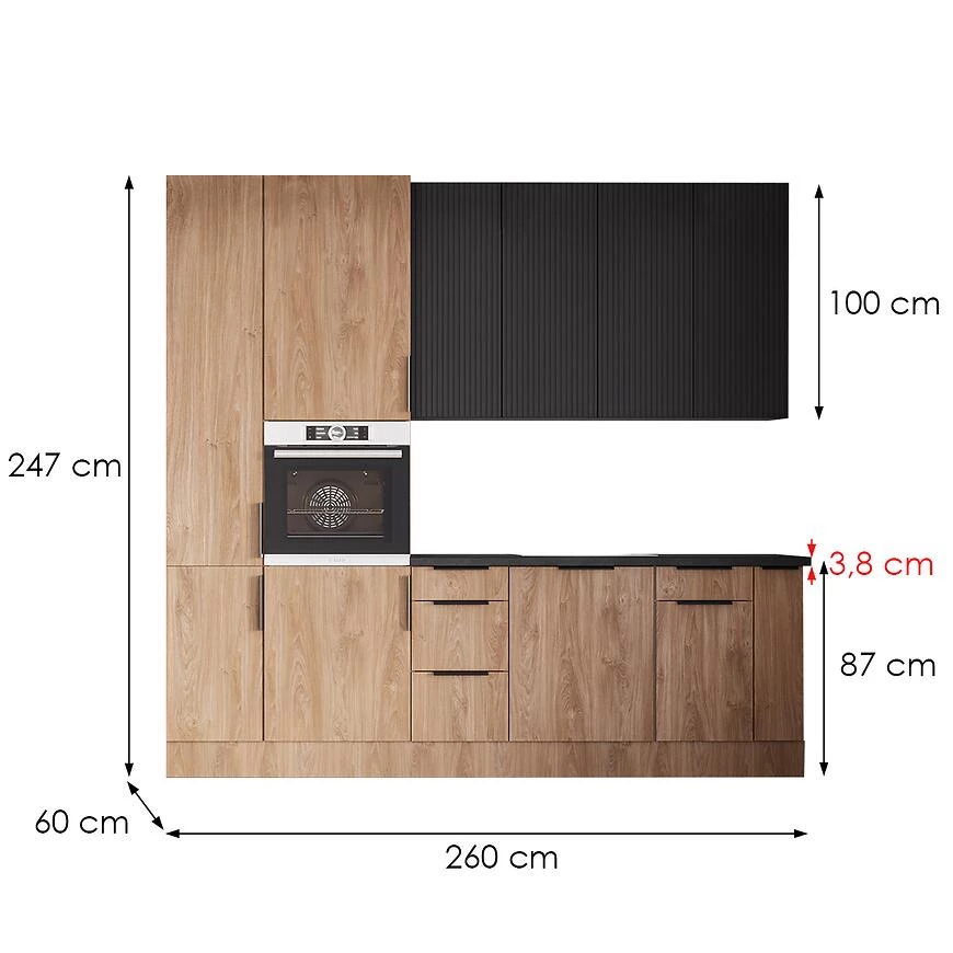 Kuhinja Luxeo 260 cm puccini hrast/crna