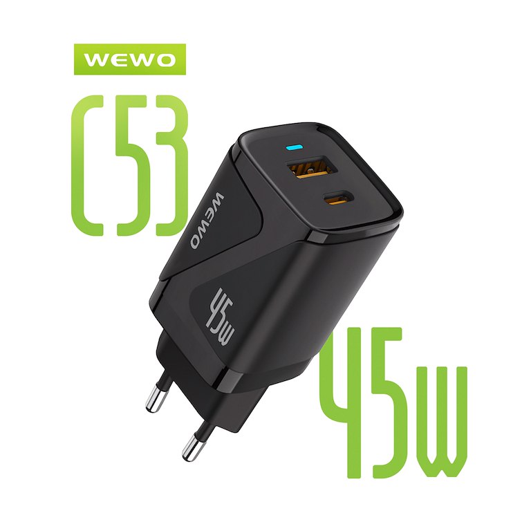 PUNJAČ USB+TYPE-C QC 45W/3A C53 WEWO