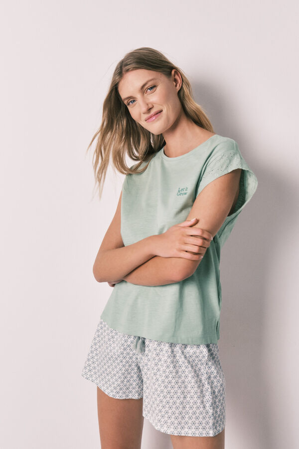 Zelena pamučna kratka pidžama sa printom