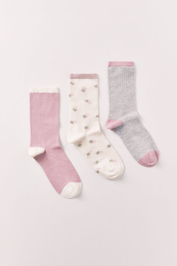 Rosa Blumenmuster-Langsocken 3er-Pack