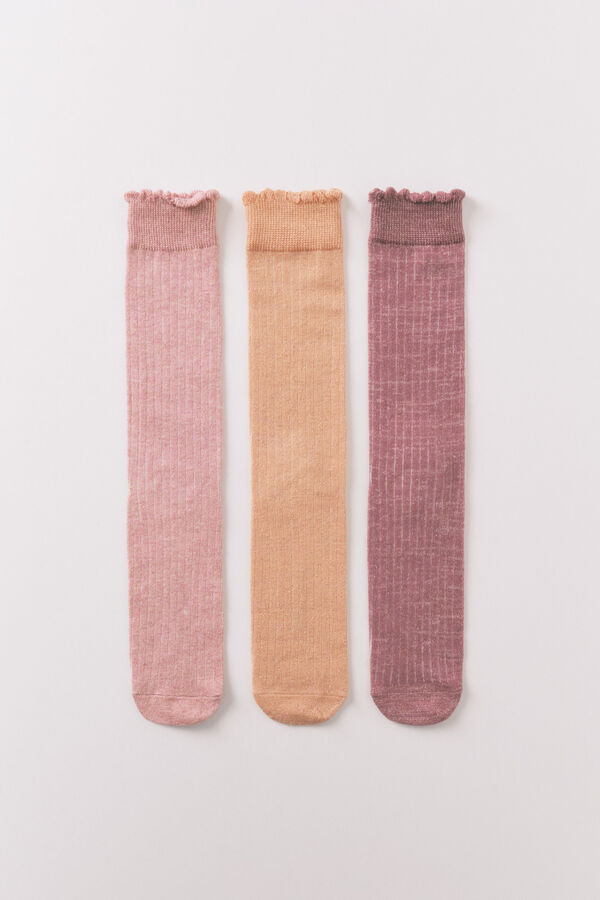 Rosa 3er-Pack lange Lurex-Socken