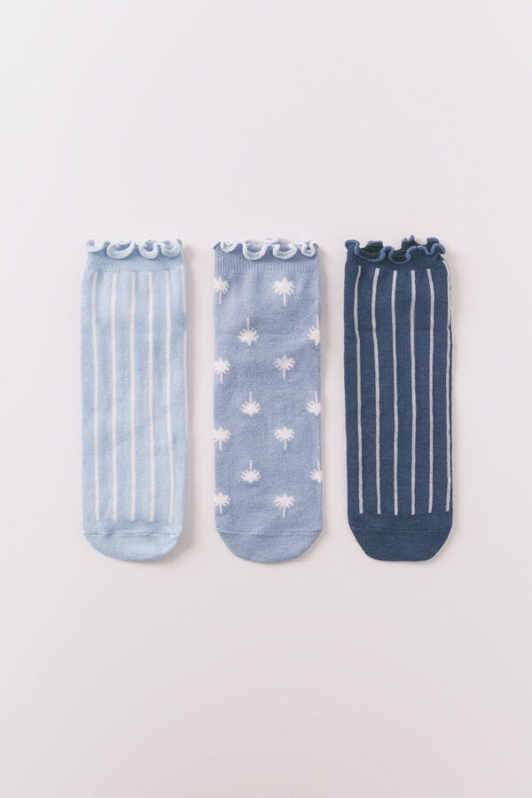 3er-Pack kurze Socken mit Streifen- und Palmenmuster