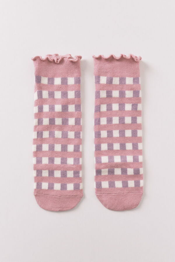 Rosa kurze karierte Socken