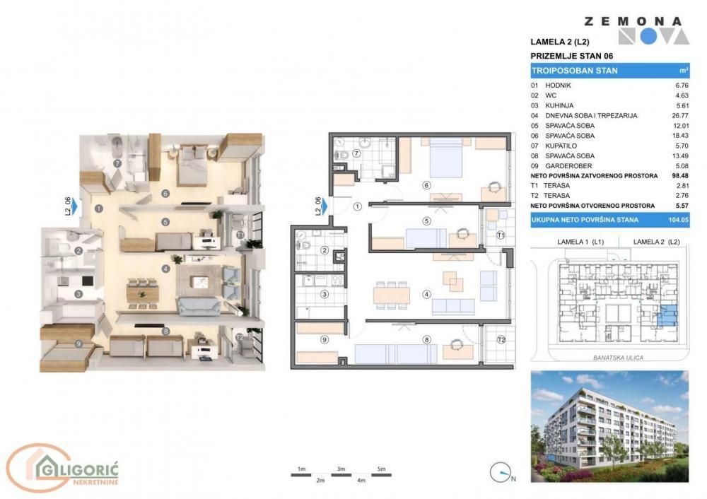 Troiposoban stan na prodaju, 104m2, 286.138€