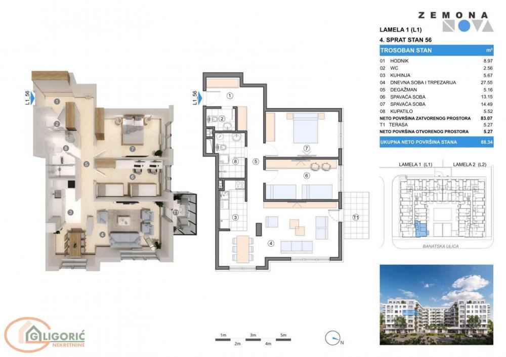 Trosoban stan na prodaju, 88m2, 282.688€