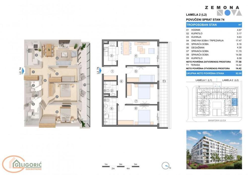 Troiposoban stan na prodaju, 92m2, 294.400€