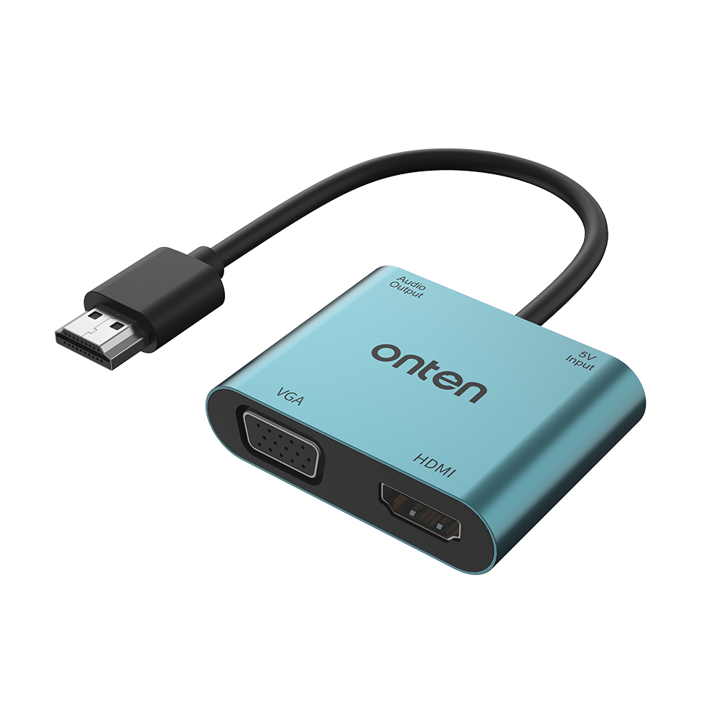 Adapter 4u1 HDMI 2K 30Hz na HDMI 2K 60Hz + VGA 2K 60Hz + USB Type-C 5V + jack 3.5mm 17cm (OTN-5166HV) Onten (MS)