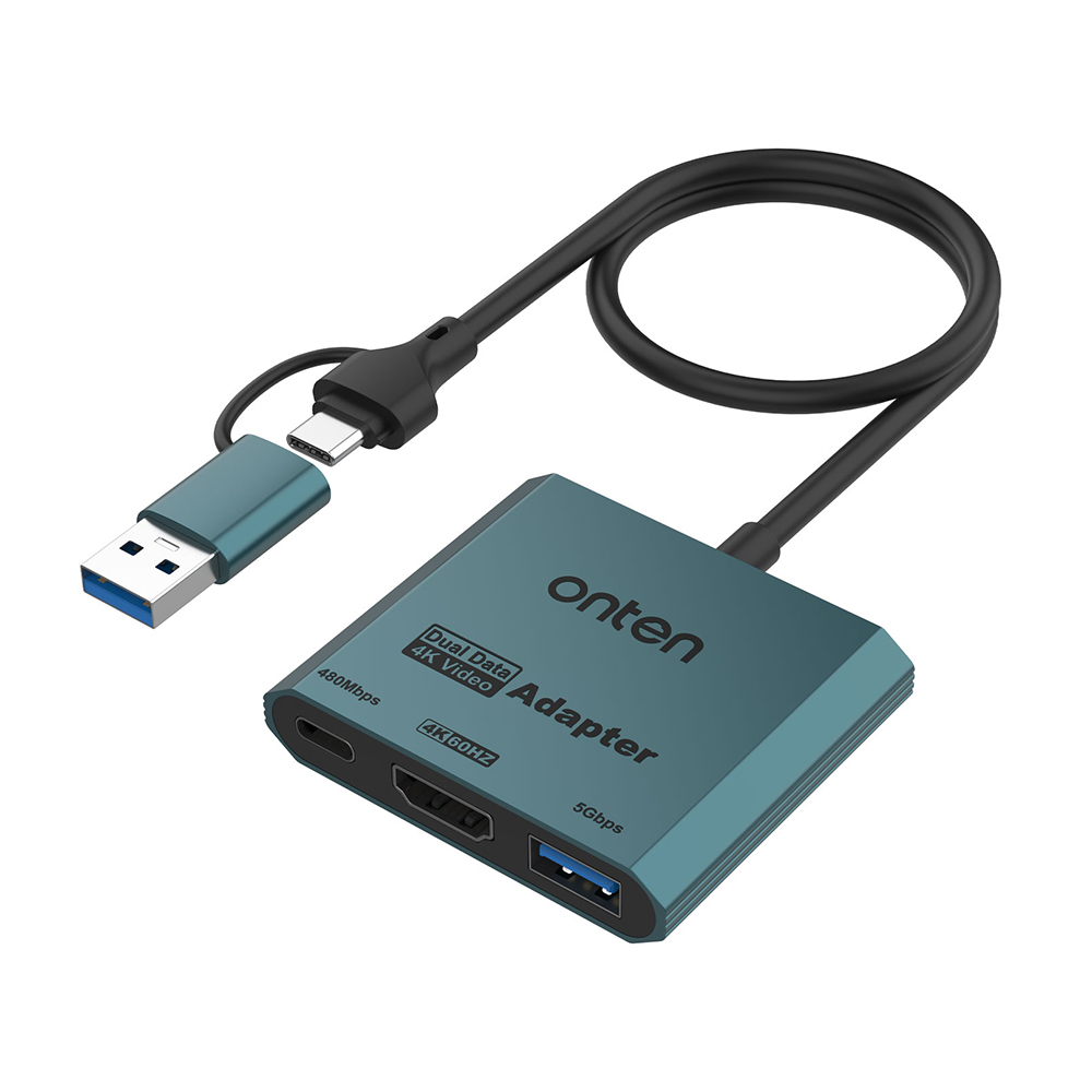 Adapter USB Flash 3u2 USB-A + USB Type-C na HDMI 4K 60Hz + USB 3.2 + USB Type-C 480Mbps 30cm (OTN-UCA303) Onten (MS)
