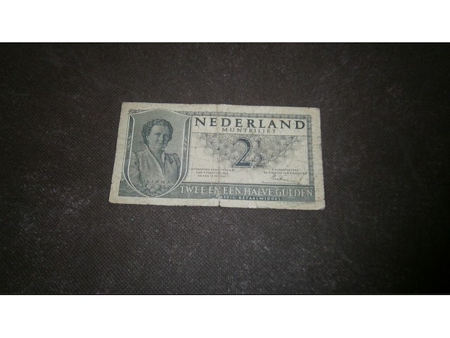 NETHERLANDS 2 1-2 GULDEN 1949