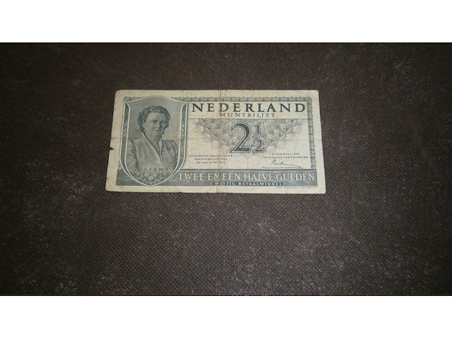 NETHERLANDS 2 1-2 GULDEN 1949