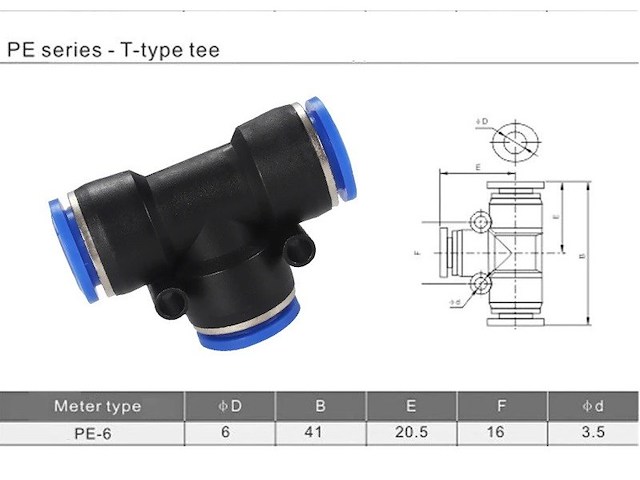 Brza spojnica za akvarijumsko crevo PE - 6 mm