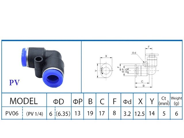 Brza spojnica za akvarijumsko crevo PV - 6 mm