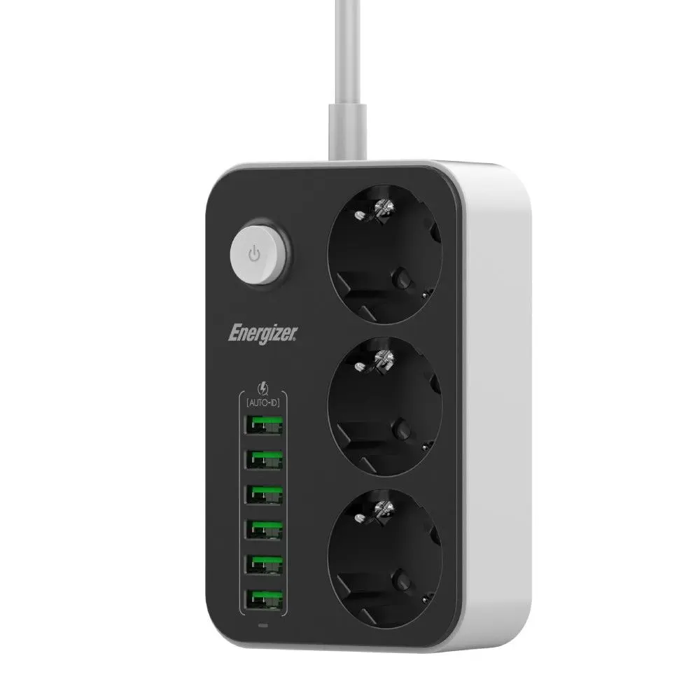 ENERGIZER Tri utičnice 6xUSB-A Produžni kabl 2m