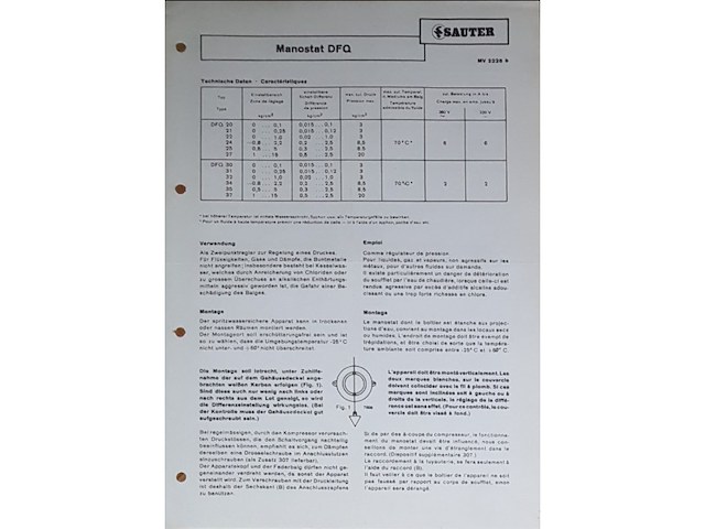 Uputstvo Za Manostat `SAUBER` Germany