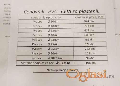 PVC cevi za plastenik