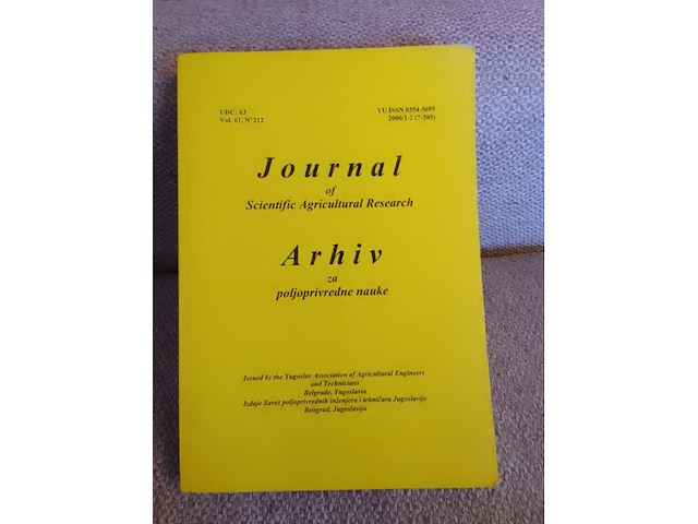 JOURNAL OF SCIENTIFIC AGRICULTUR RESARCH ARHIV ZA POLJO