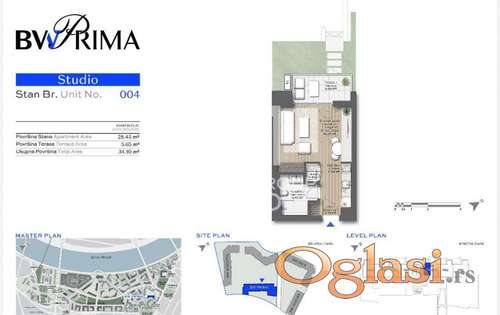 BW PRIMA garsonjera sa dvorištem 34,10m2 -Studio- lux ID#1837