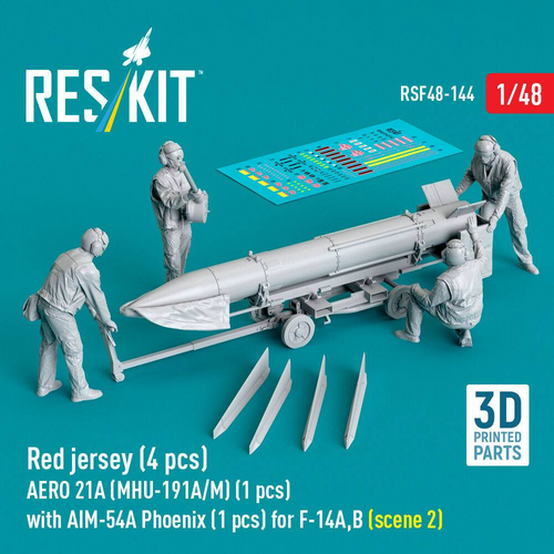 NEW! RES/KIT F48-0144 Modern Red Jersey (4 Figures) - Aero 21A (MHU-191A/M) (1 piece) with AIM-54 A Phoenix (1 piece) for F-14 A/B - Scene 2 (3D-Printed)