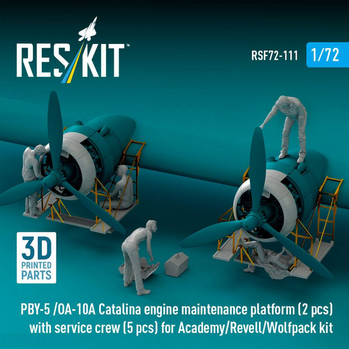 NEW! RES/KIT F72-0111 PBY-5 / OA-10A Catalina - Engine Maintenance Platform (2 pcs) with Service Crew (5 Figures) for Academy / Revell and Wolfpack Kits (3D-Printed)