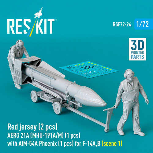 RES/KIT F72-0094 Modern Red Jersey (2 Figures) Aero 21A (MHU-191A/M) (1 piece) with AIM-54A Phoenix (1 piece) for F-14 A/B - Scene 1 (3D-Printed)