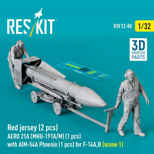 RES/KIT F32-0088 Modern Red Jersey (2 Figures) - Aero 21A (MHU-191A/M) (1 piece) with AIM-54A Phoenix (1 piece) for F-14 A/B - Scene 1 (3D-Printed)