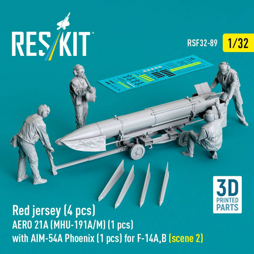RES/KIT F32-0089 Modern Red Jersey (4 Figures) - Aero 21A (MHU-191A/M) (1 piece) with AIM-54 A Phoenix (1 piece) for F-14 A/B - Scene 2 (3D-Printed)