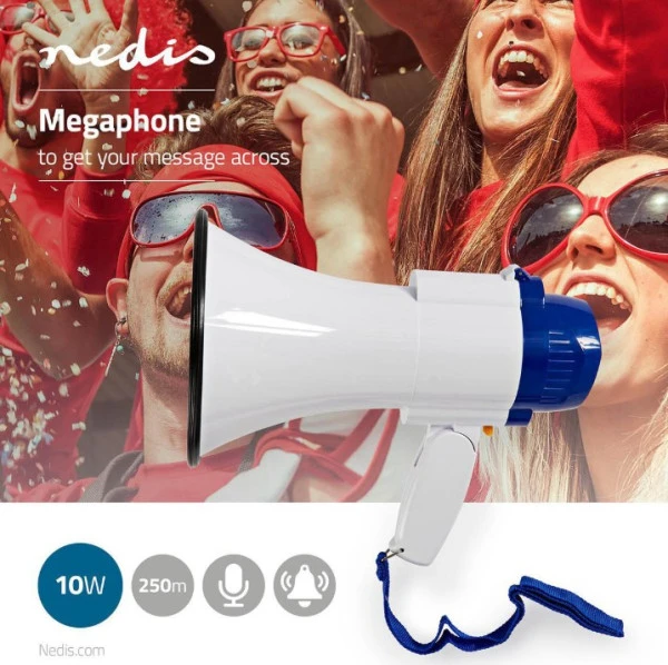 Nedis MEPH150WT Megafon 115dB, max.250m ugradjena sirena i funkcija snimanja, Blue/White