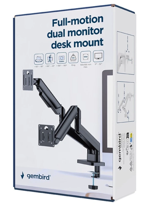 Gembird MA-DA2-06 Podesivi dupli stoni drzac za monitor, tilt, 17-32 max.10kg Black