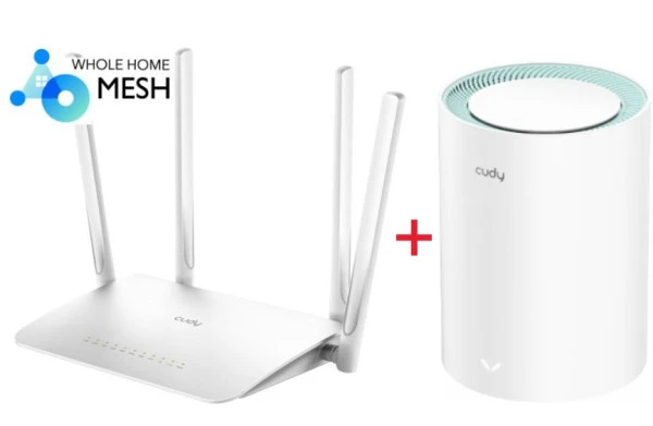 Cudy SET * WR1300 AC1200 Dual Band 2.4+5Ghz MESH Ruter + M1300 1-pack AC1200 Dual Band MESH (5142)