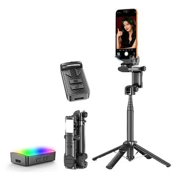 Q37 AI GIMBAL STABILIZER SELFIE STICK WITH RGB BEAUTY LIGHT - BLACK