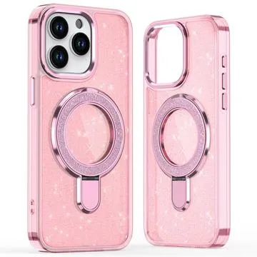 IPHONE 15 PRO GLITTER HYBRID CASE WITH KICKSTAND - MAGSAFE COMPATIBLE - PINK