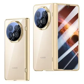 HONOR MAGIC V6 PLASTIC CASE WITH OUTER TEMPERED GLASS SCREEN PROTECTOR - GOLD