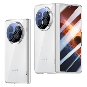 HONOR MAGIC V6 PLASTIC CASE WITH OUTER TEMPERED GLASS SCREEN PROTECTOR - SILVER