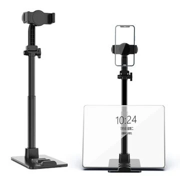 CCT13 RETRACTABLE PHONE HOLDER WITH 360-DEGREE ROTATING CLAMP ANTI-SLIP METAL TABLETS STAND BASE FOR LIVE STREAMING