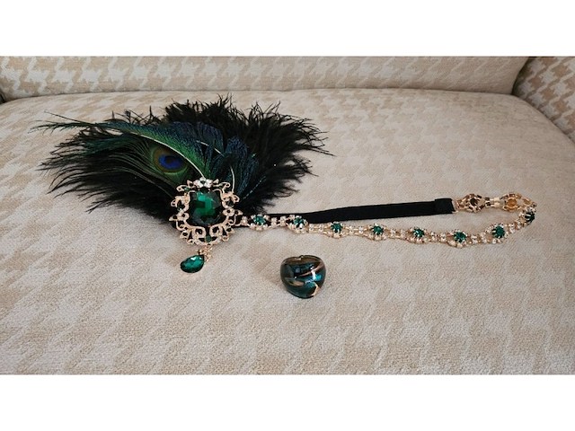 Gatsby 1920s Flapper Peacock set, prsten &; traka